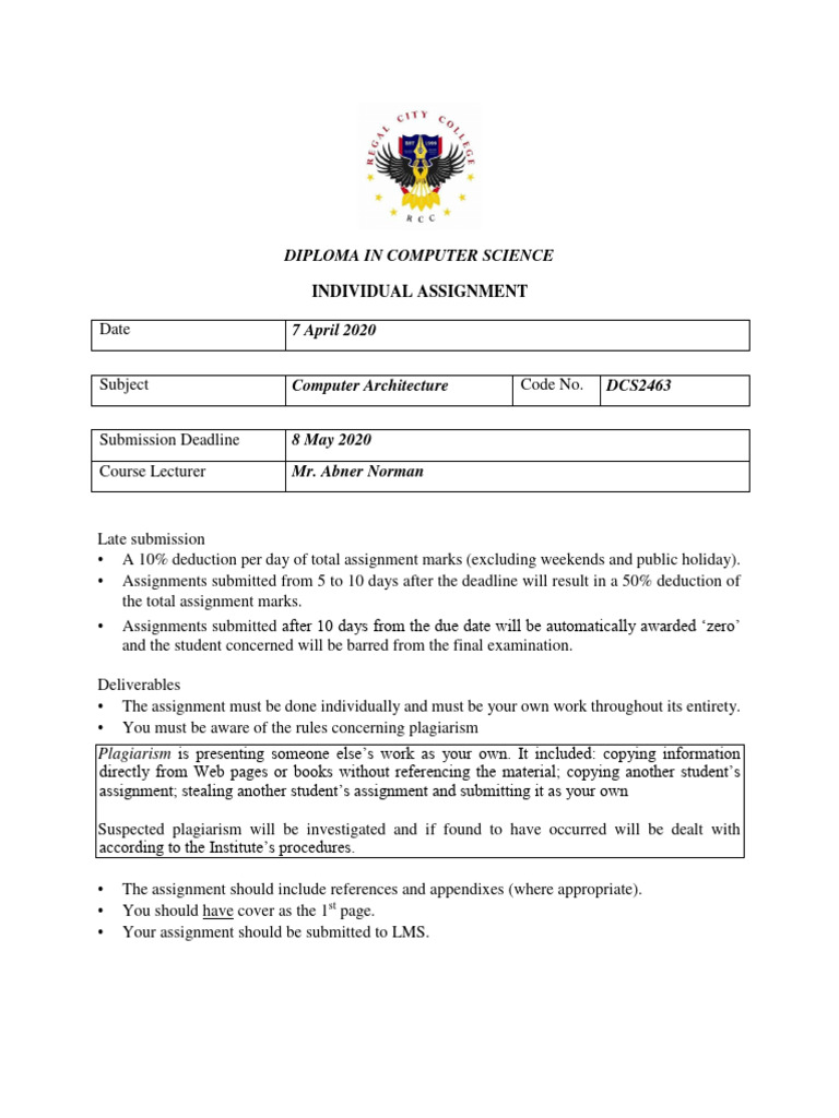 Assignment1 - DCS2463 2020 | PDF | Plagiarism | Computer Science