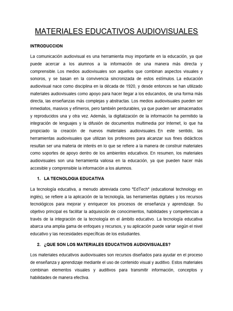 MATERIALES EDUCATIVOS AUDIOVISUALES | PDF | Enseñando | Aprendizaje