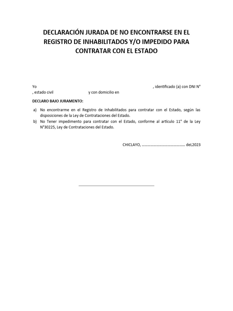 Declaración Jurada de Inhabilitados | PDF | Derecho