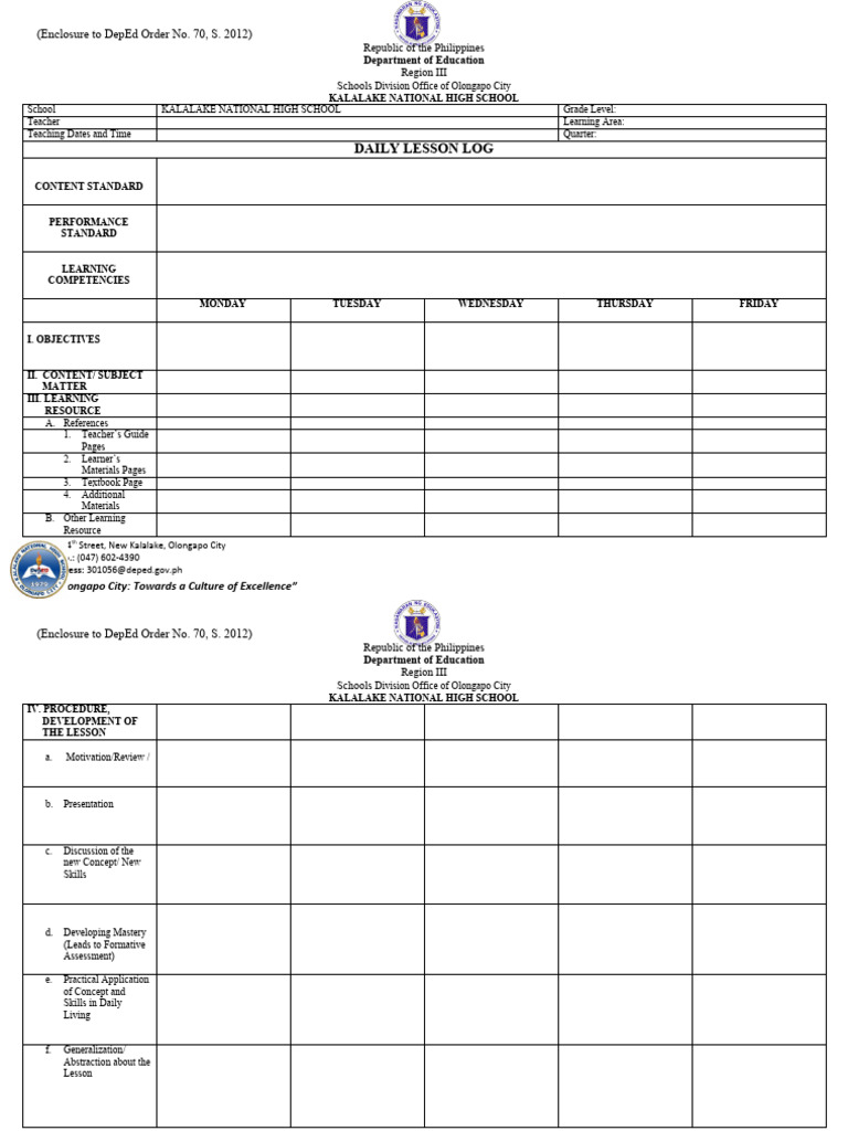 Daily Lesson Log for Kalalake High School | PDF | Cognition | Behavior ...