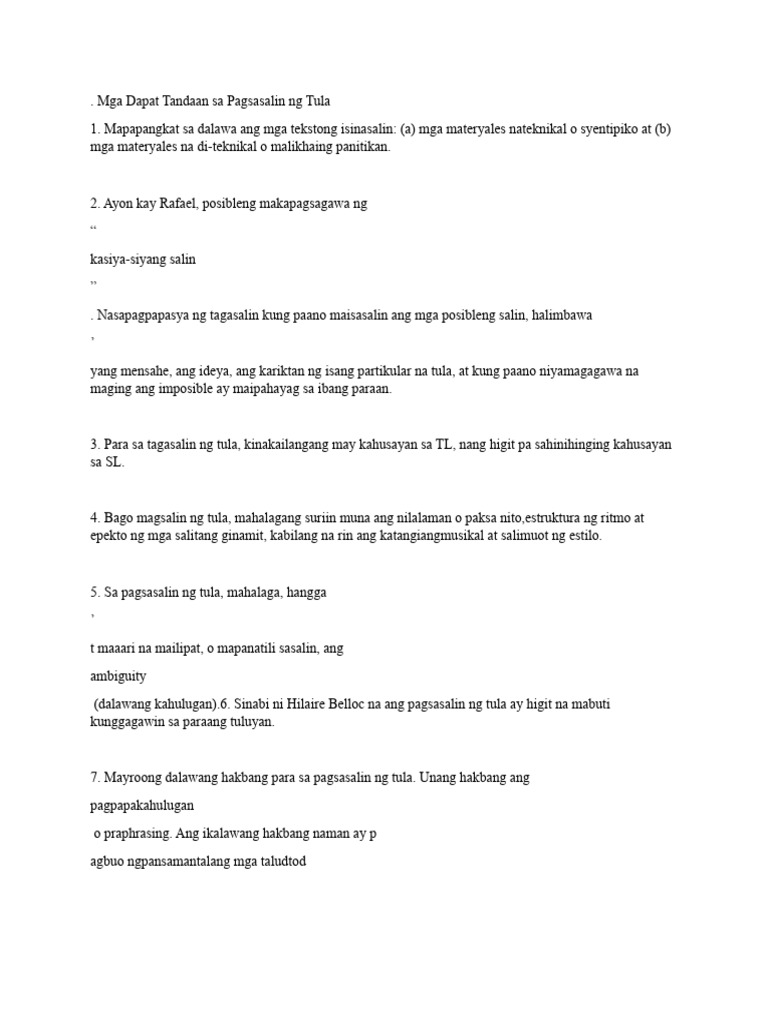 Mga Dapat Tandaan Sa Pagsasalin NG Tula | PDF