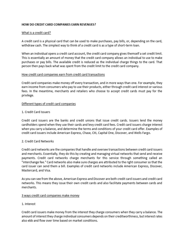 How Credit Card Companies Earn Revenue | PDF | Credit Card | Fee