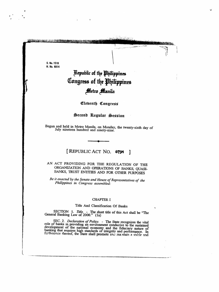 RA No. 8791 - W-Sig - The General Banking Law | PDF | Banks ...