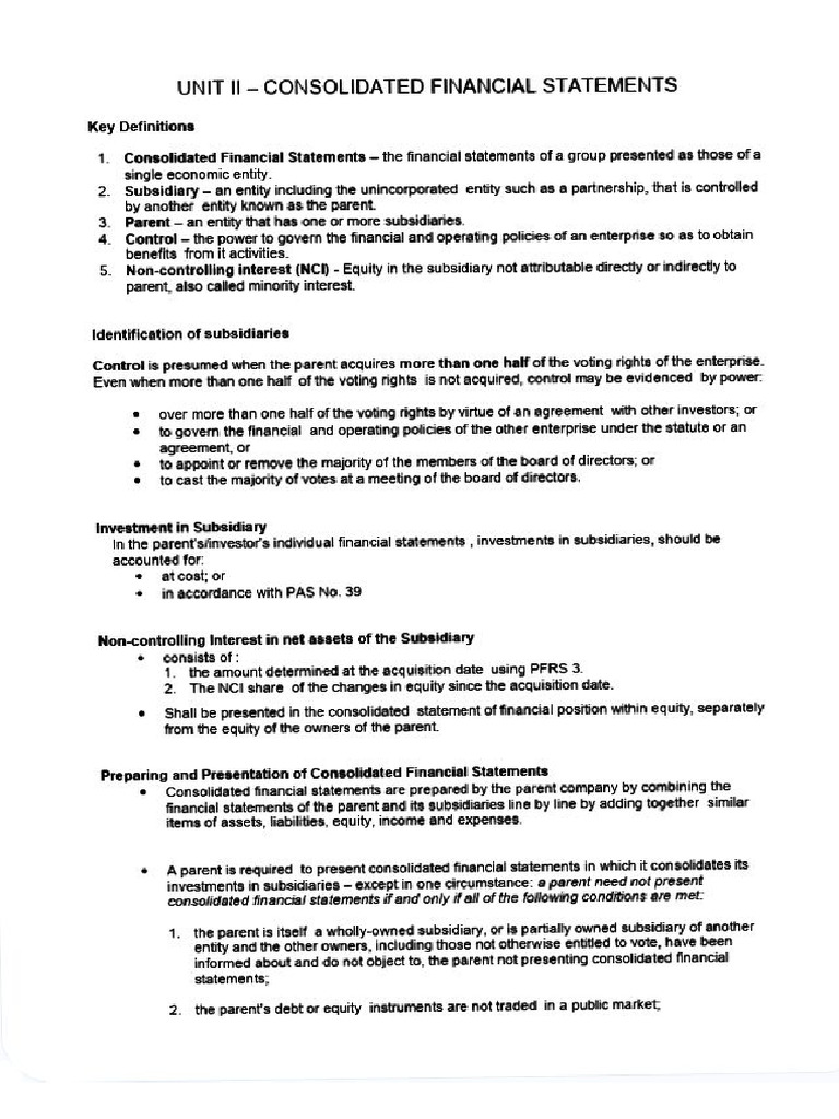 UNIT II - Consolidated Financial Statements | PDF