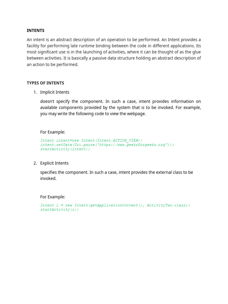 INTENTS | PDF | Application Software | Class (Computer Programming) INTENTS | PDF | Application Software | Class (Computer Programming)