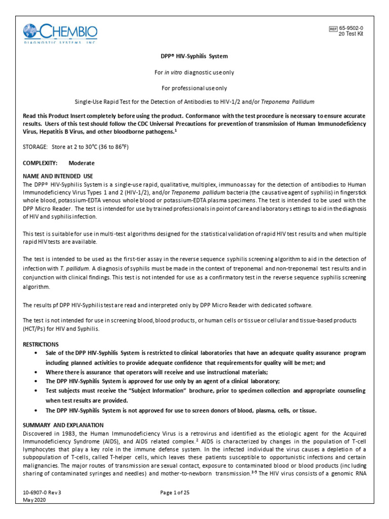 DPP HIV-Syphilis Rapid Test IFU | PDF | Hiv | Diagnosis Of Hiv/Aids