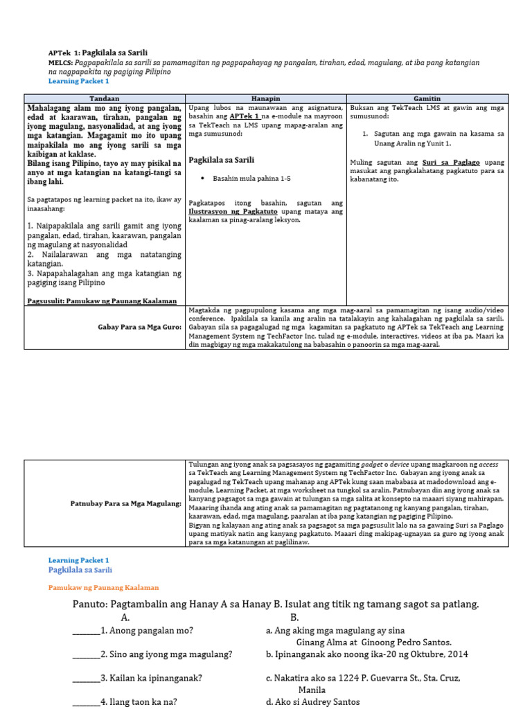 Learning Packett AP 1 Q1 Week 1 Edited | PDF