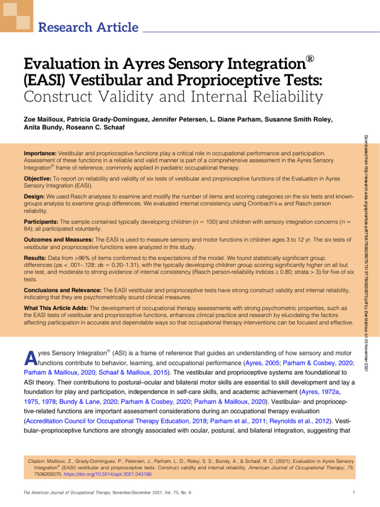 EASI Vestibular & Prop Tests Reliability Validity Final | PDF ...