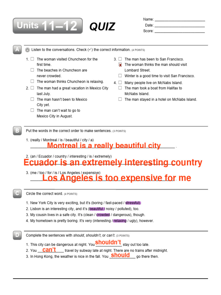 Quizz Unit 11-12 Corregido | PDF
