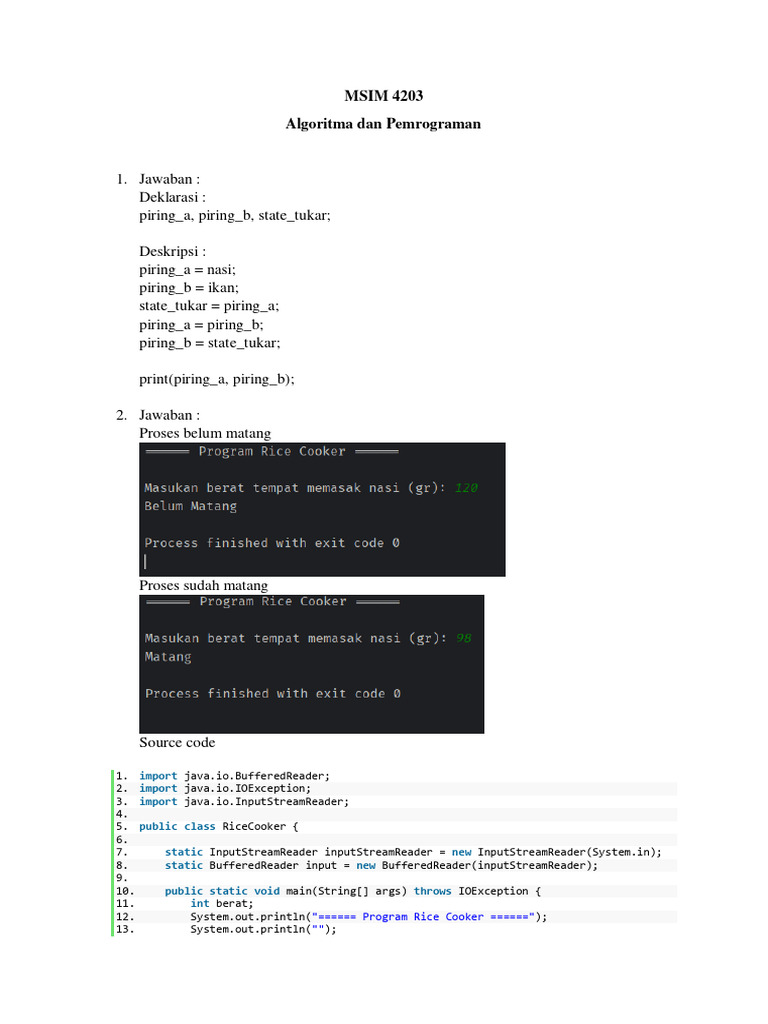 Algoritma Dan Pemrograman MSIM4203-1 | PDF