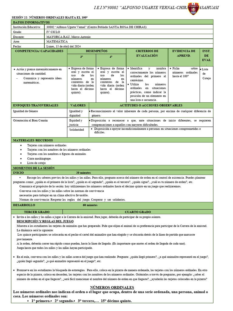 Sesion de Aprendizaje 02 | PDF | Educación primaria | Aprendizaje