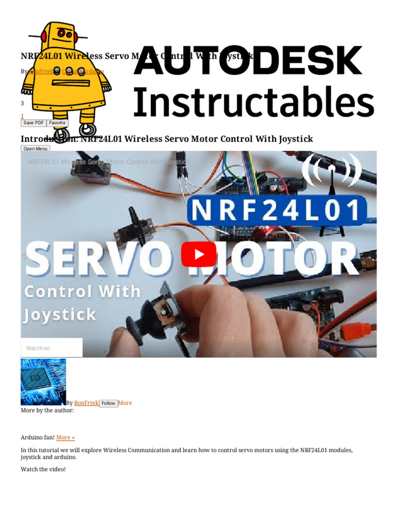 NRF24L01 Wireless Servo Motor Control With Joystick - 8 Steps - Instructables | PDF | Arduino