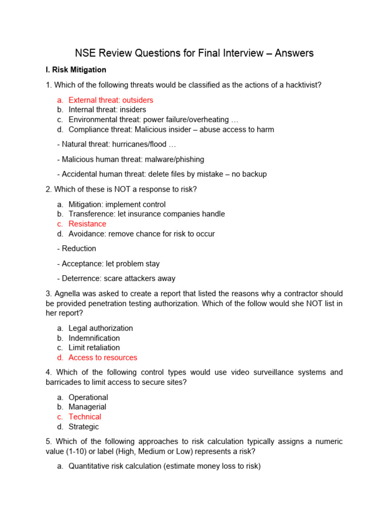 NSE Review: Security and Risk Management | PDF | Telecommunications ...