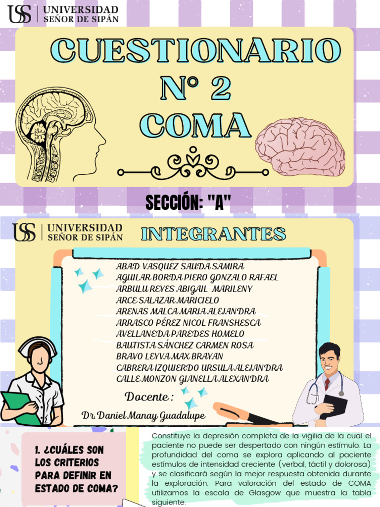 Grupo #1 - Cuestionario 2 - Coma | PDF | Cerebro | Edema