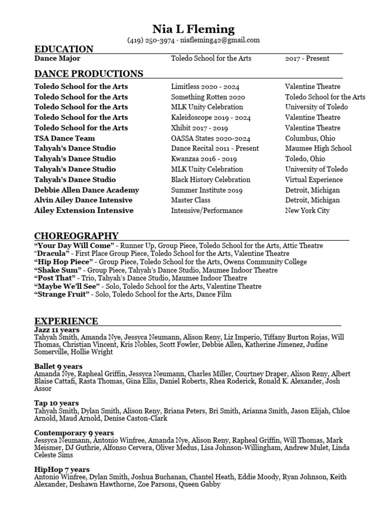 Dance Resume 2024 Updated | PDF | Toledo | Dances