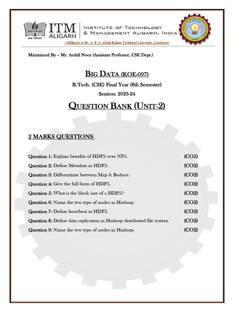 BD (Question Bank) - Unit 2 | PDF | Apache Hadoop | Distributed ...