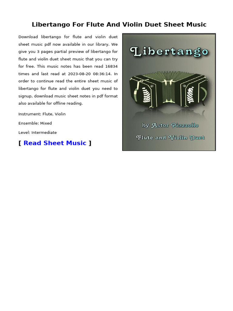 Libertango Flute and Violin Duet PDF | PDF | Sheet Music | Musical ...