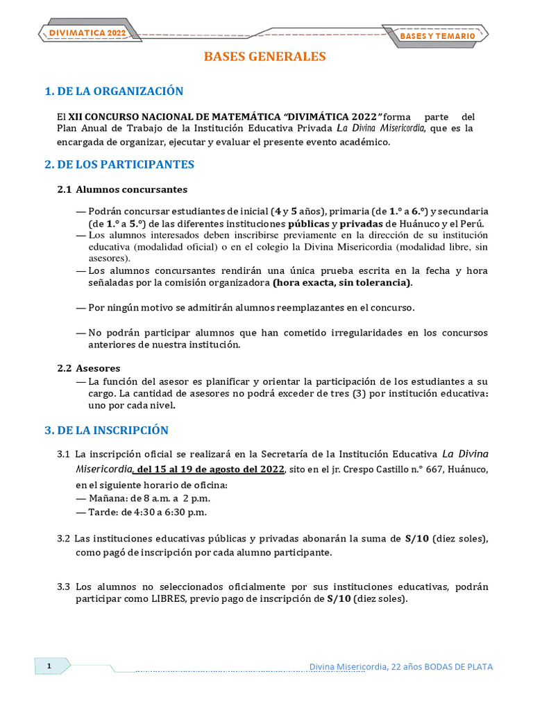 BASES GENERALES XII CONCURSO DIVIMATICA 2022 | PDF