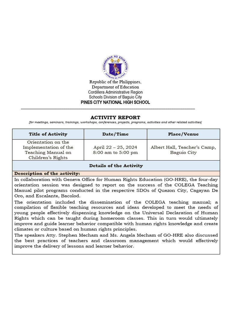 ACTIVITY-REPORT | PDF | Teachers | Learning