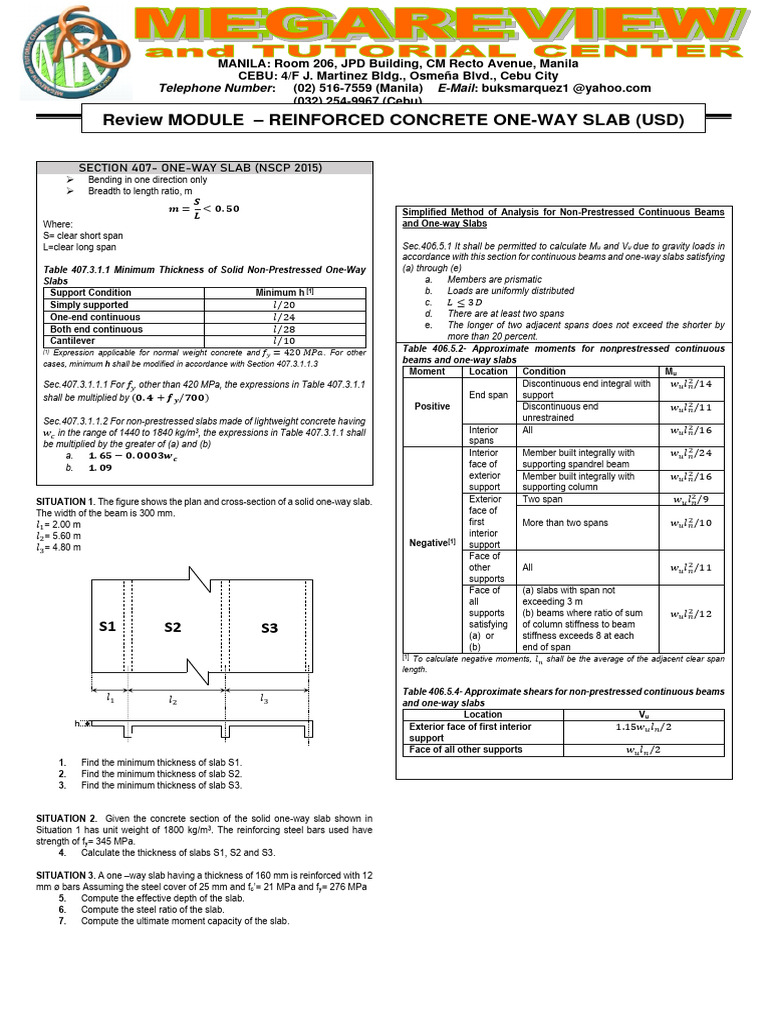 Mega Review Center: One-Way Slab Guide | PDF | Concrete | Building ...
