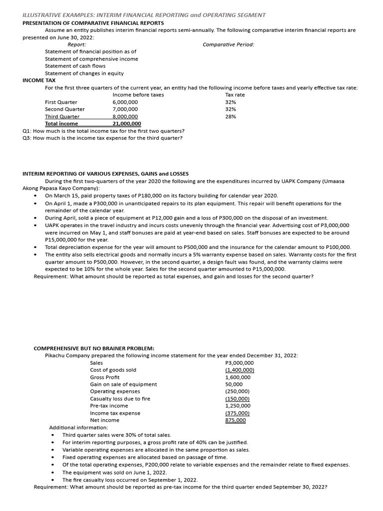 Illustrative Example - Interim Reporting and Segment Reporting | PDF ...