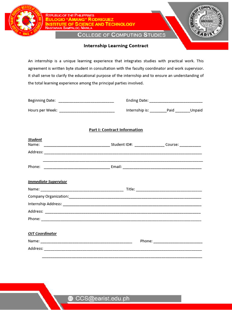 Internship Learning Contract - 1081993858 | PDF | Learning | Internship