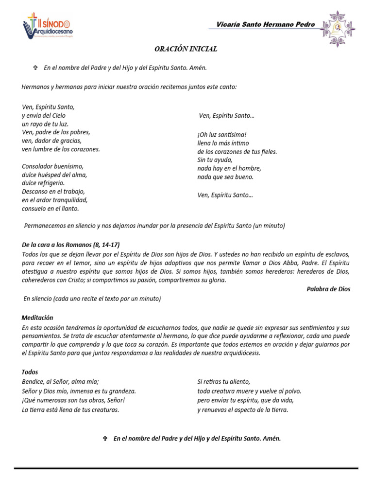 Oracion Inicial | PDF | Oración | espíritu Santo