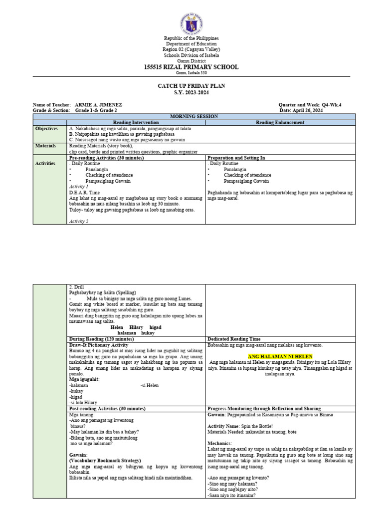 CATCH-UP-PLAN Week 4 | PDF