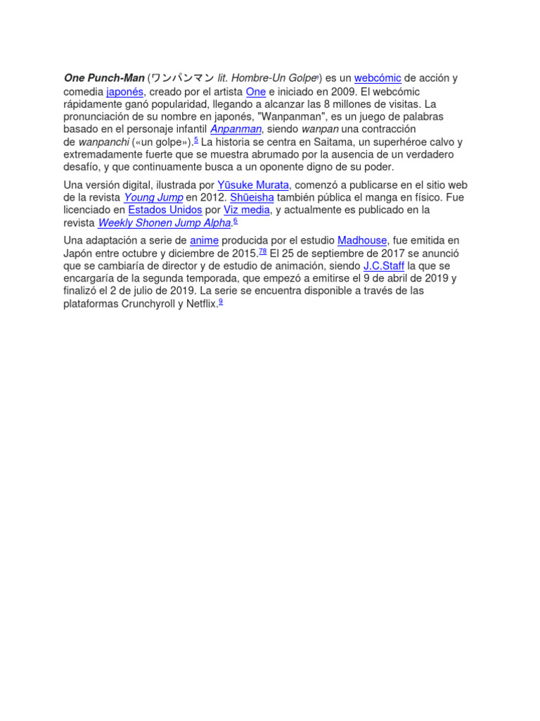 Historia y Adaptaciones de One Punch-Man | PDF | Juegos y actividades ...