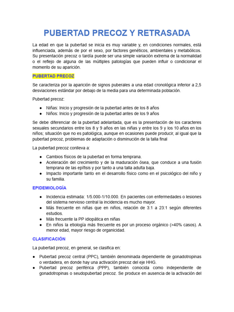 6) Pubertad Precoz y Retrasada | PDF | Pubertad | Sistema reproductivo