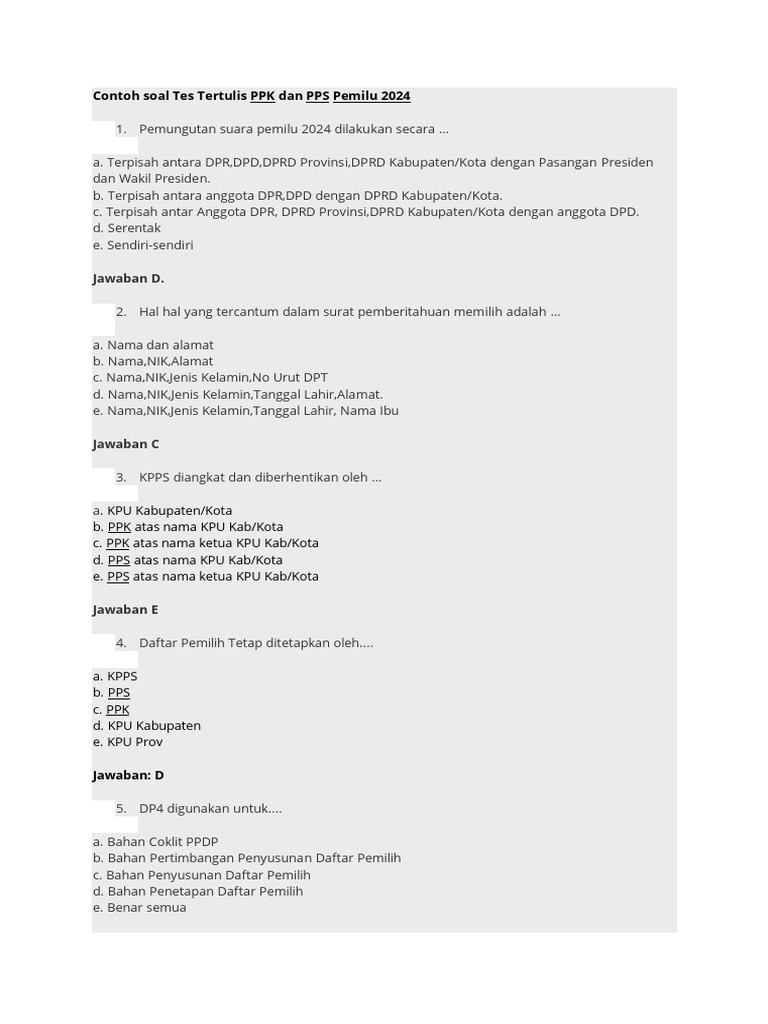 Contoh Soal Tes Tertulis PPS Pilkada 2024 #4 | PDF