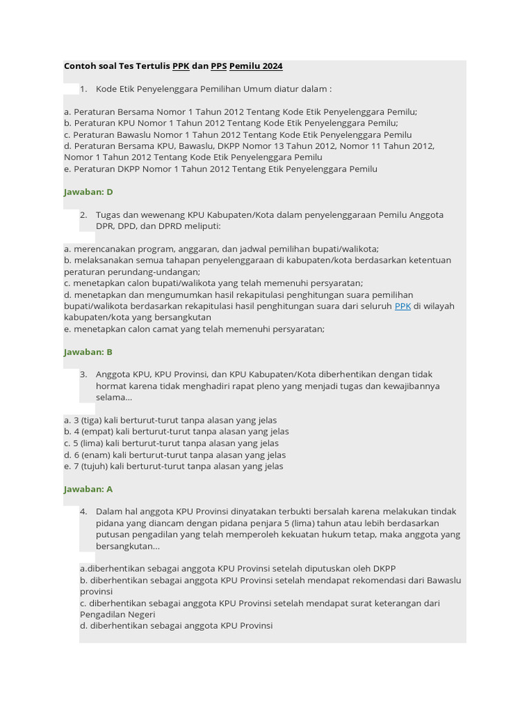 Contoh Soal Tes Tertulis PPS Pilkada 2024 #1 | PDF | Politik | Olahraga ...