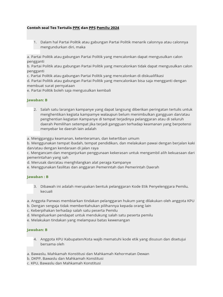 Contoh Soal PPK dan PPS Pemilu 2024 | PDF