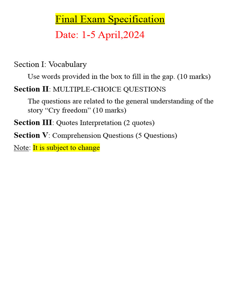 Final Exam Guide for "Cry Freedom" | PDF