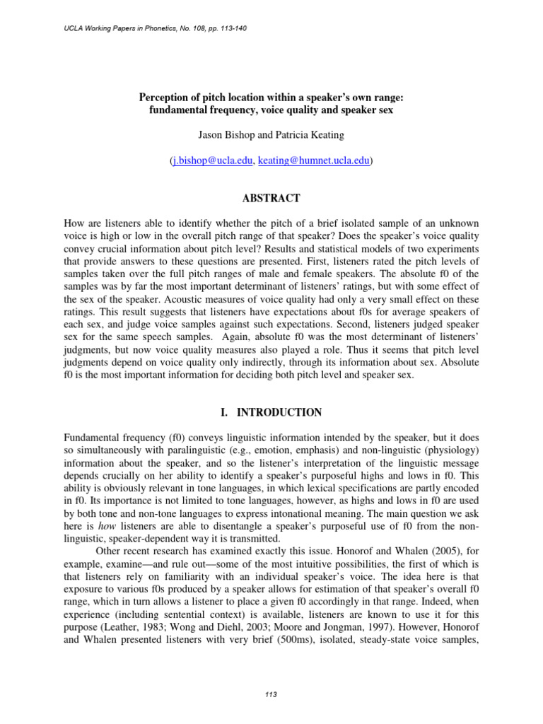 Perception Of Pitch Location Within A Speakers Own Range Fundamental