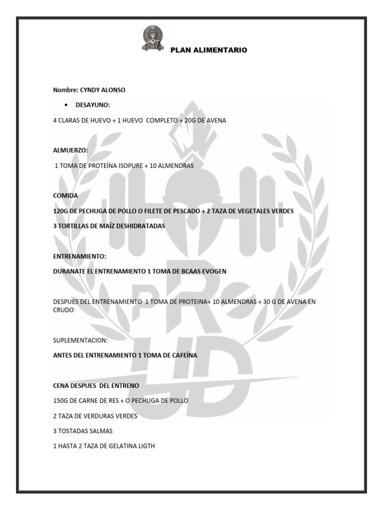 Plan Alimentario de Cyndy Alonso | PDF | Cocina, comidas y vino