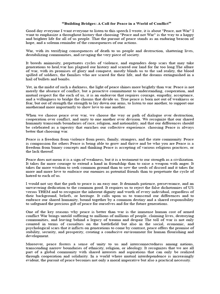 Peace Not War Manuscript | PDF | Peace | Courage
