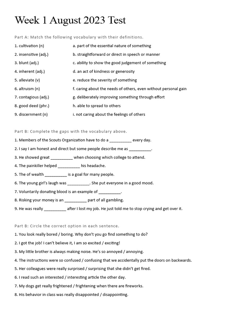 Week 1 August 2023 Test - Why its cool to be kind, Being kind | PDF ... Week 1 August 2023 Test - Why its cool to be kind, Being kind | PDF ...