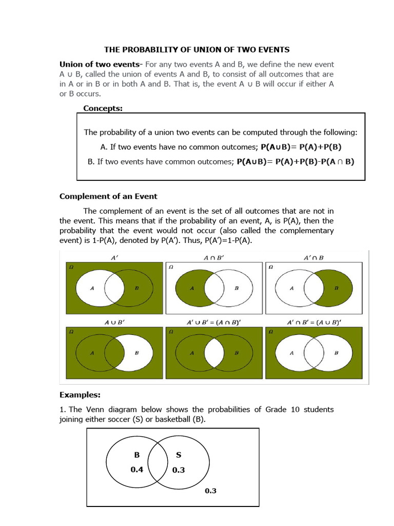 The Probability of Union of Two Events | PDF | Probability | Probability Theory