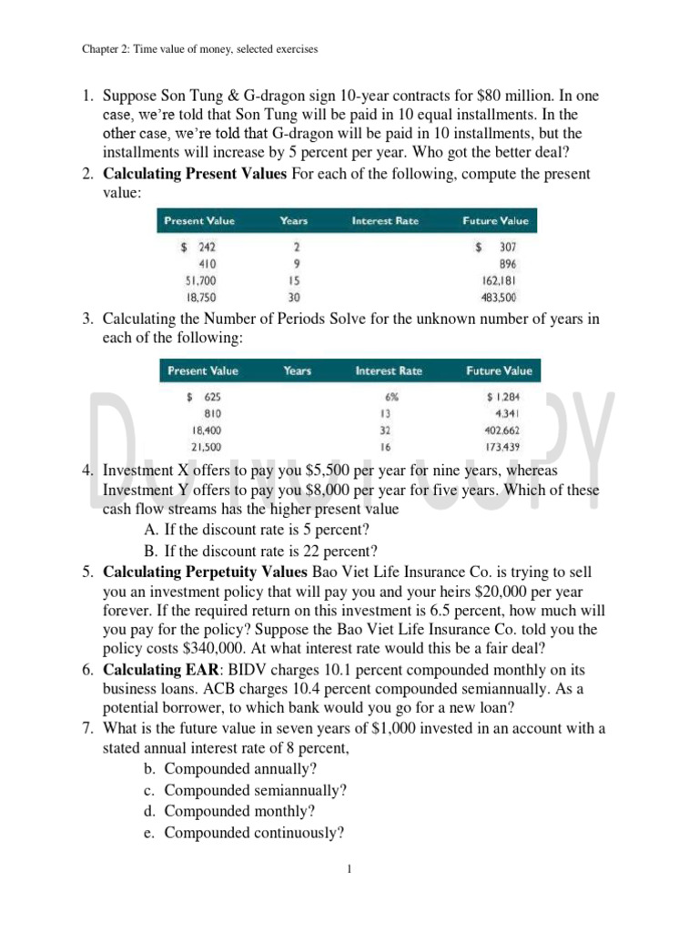 Finance Exercises for Students | PDF | Present Value | Interest