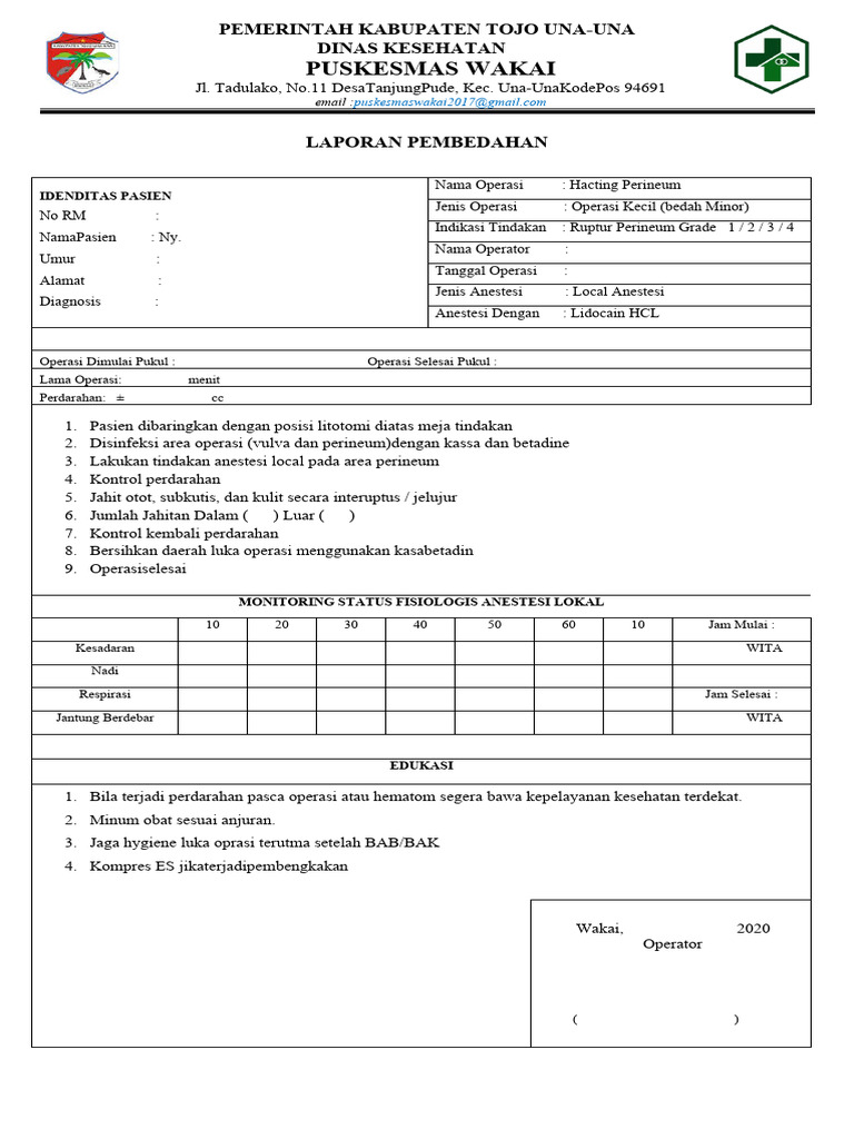 Laporan Operasi Ruptur Perineum | PDF