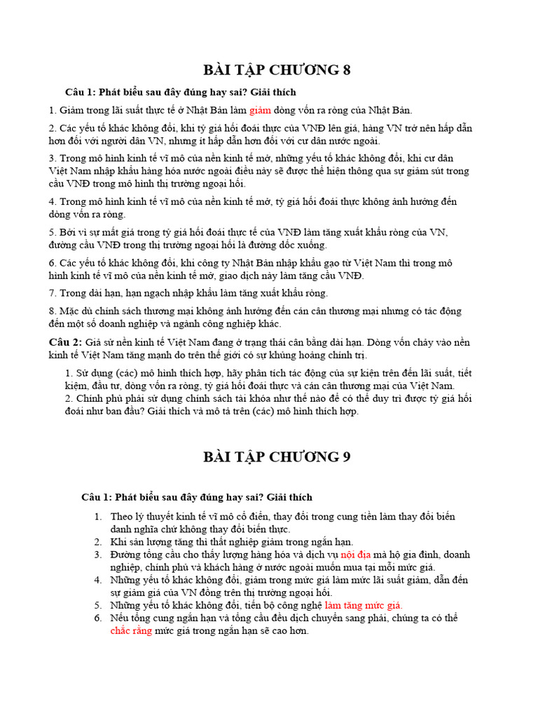Bai Tap Chuong 8 - 9 - 10 (Vĩ Mô) | PDF