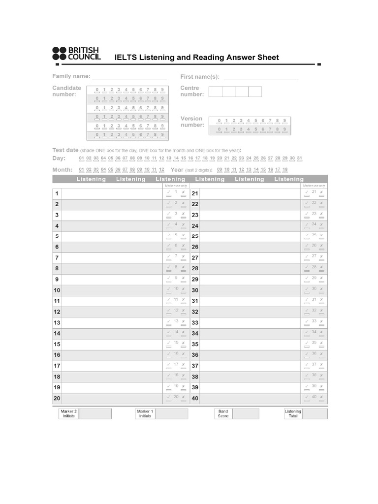 Blank Answer Sheet Listening | PDF