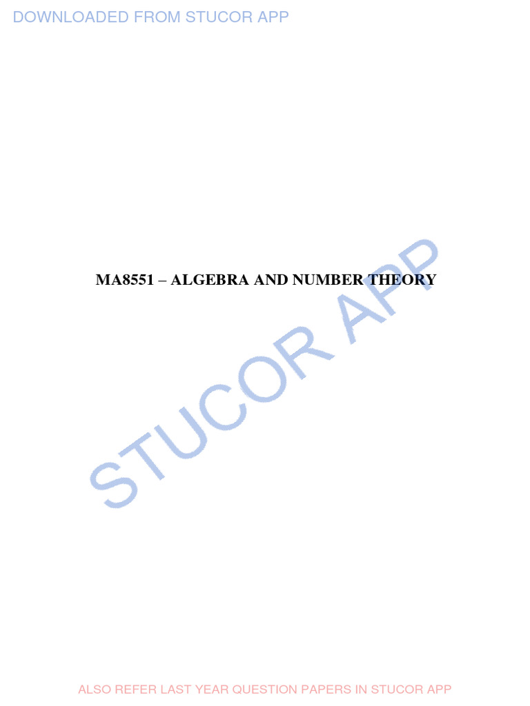 Algebra and Number Theory Course Guide | PDF | Group (Mathematics ...
