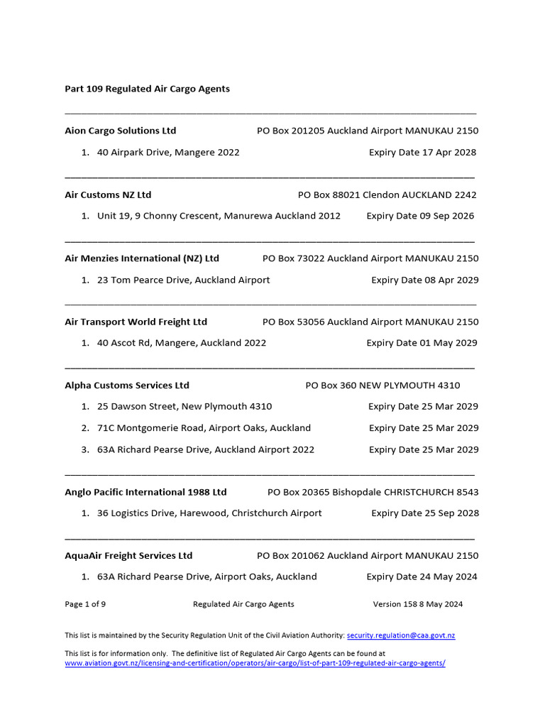 Part 109 Regulated Air Cargo Agents | Download Free PDF | Cargo ...
