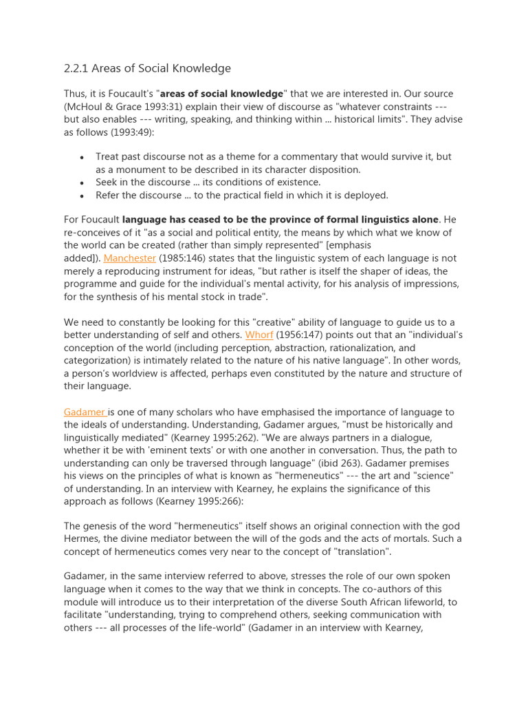2.2.1 Areas of Social Knowledge: Manchester | PDF | Discourse ...