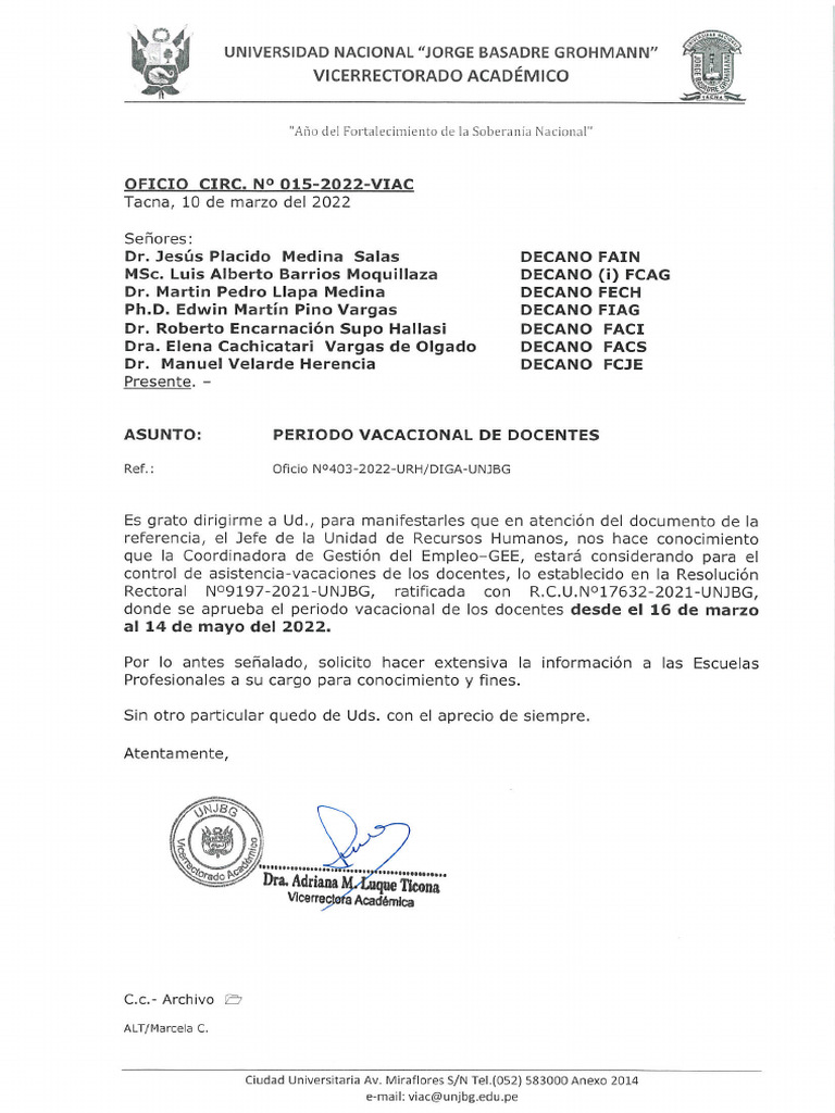 OFICIO CIRCULAR Nº015-2022-VIAC | PDF OFICIO CIRCULAR Nº015-2022-VIAC | PDF