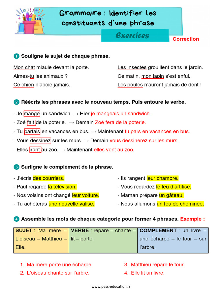 Exercices sur les constituants de phrase | PDF | Arts du langage et ...