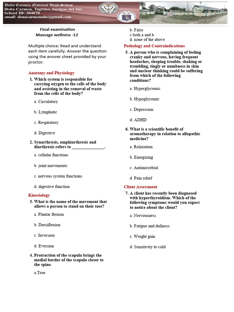 Final Examination Massage | Download Free PDF | Massage | Anatomical Terms Of Motion