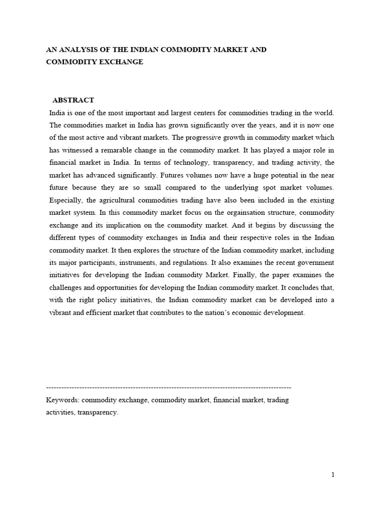 Indian Commodity Market Analysis | PDF | Commodity Markets | Futures ...